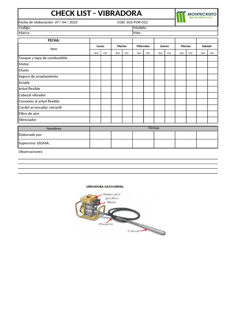 For.52 Check List Vibradora | PDF