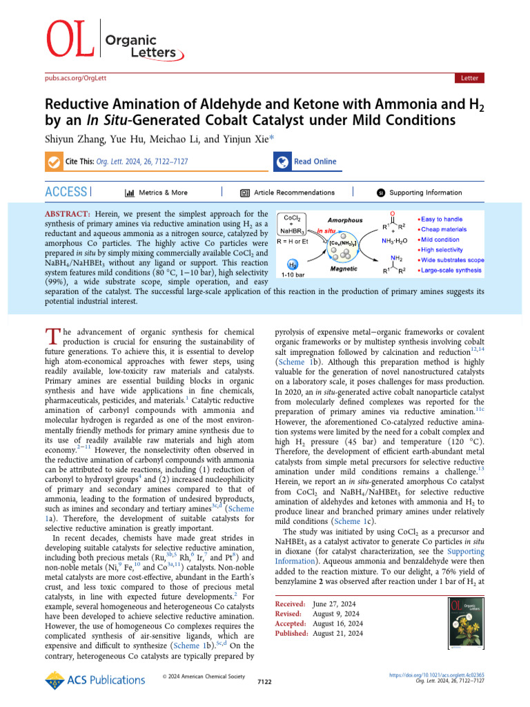 Zhang Et Al 2024 Reductive Amination of Aldehyde and Ketone With ...