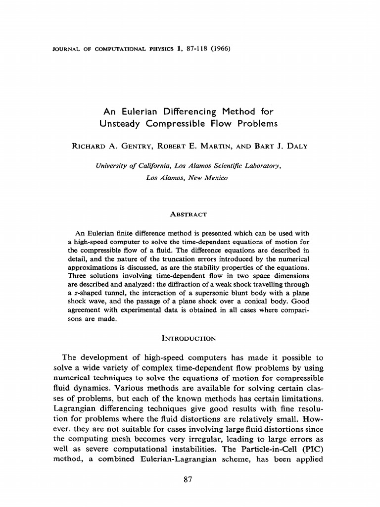 An Eulerian Differencing Method For | PDF | Fluid Dynamics | Viscosity