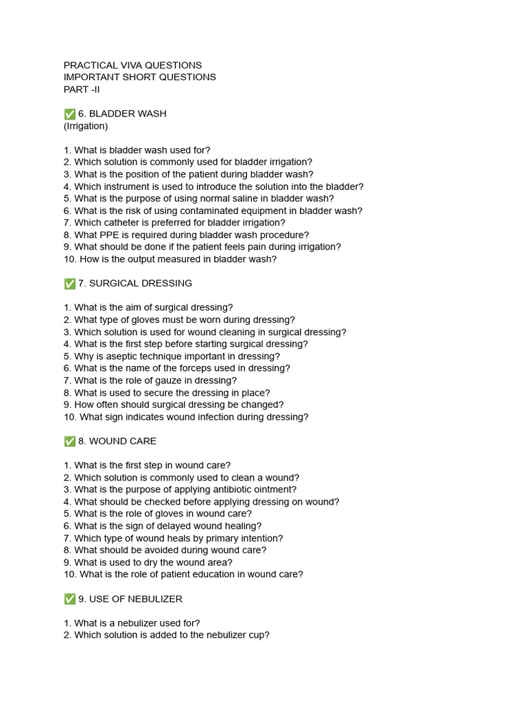PRACTICAL Viva Questions Part II | PDF | Surgical Suture | Wound
