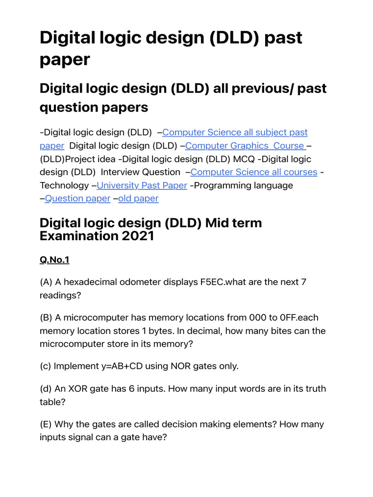 Digital Logic Design (DLD) Past Question Paper - Comsats - Cuitutorial ...