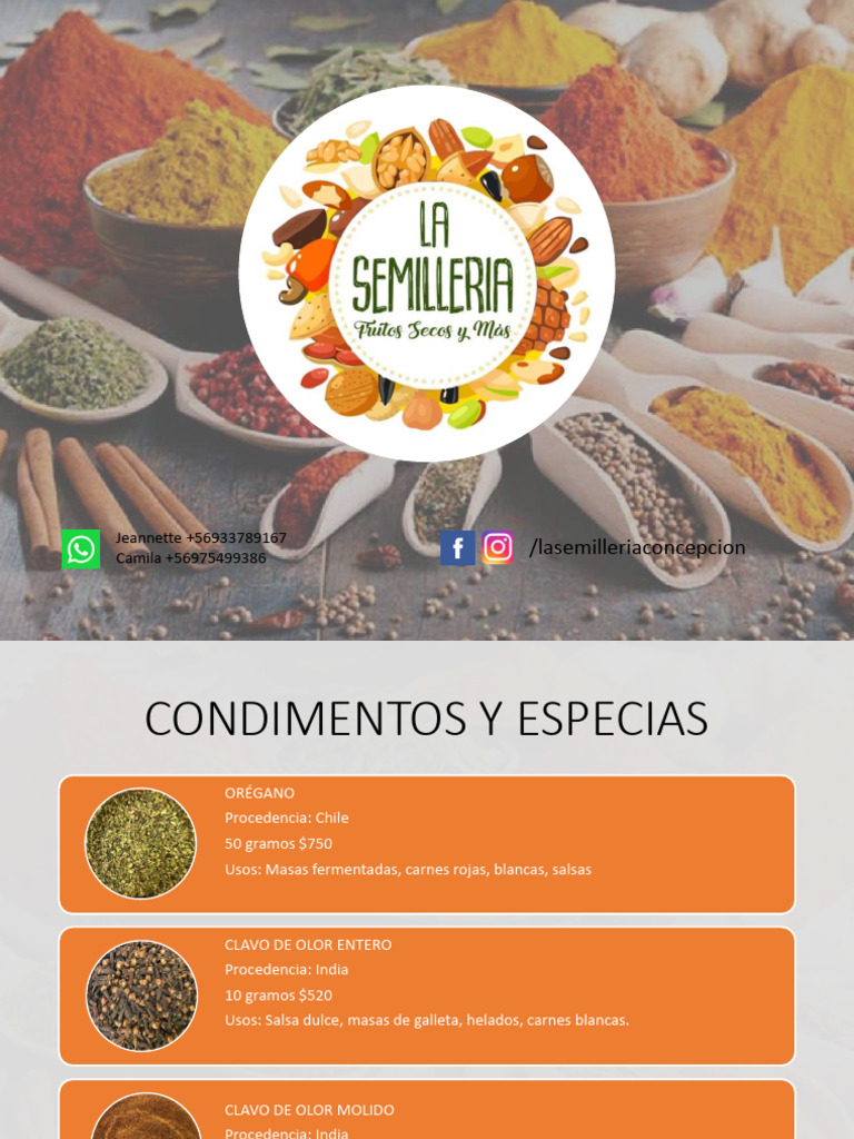 Catalogo Condimentos y Especias | PDF | Cocina india | especia