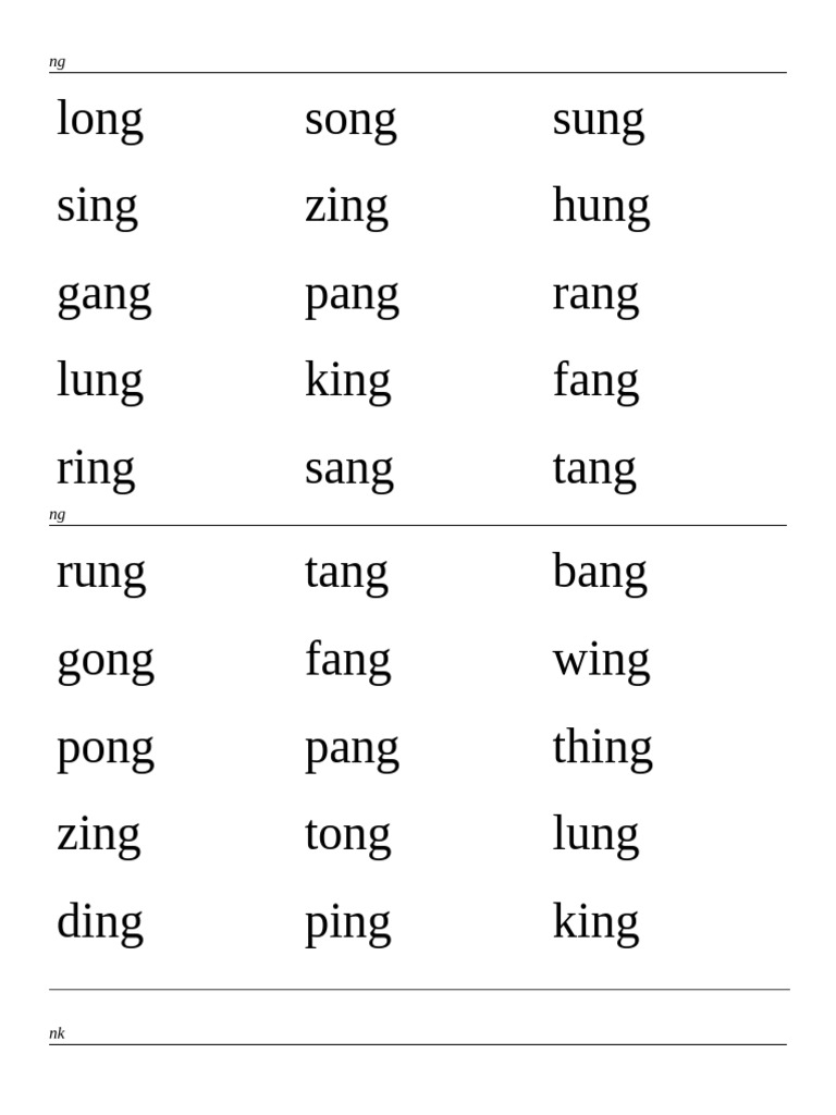 NK and NG Words List | PDF