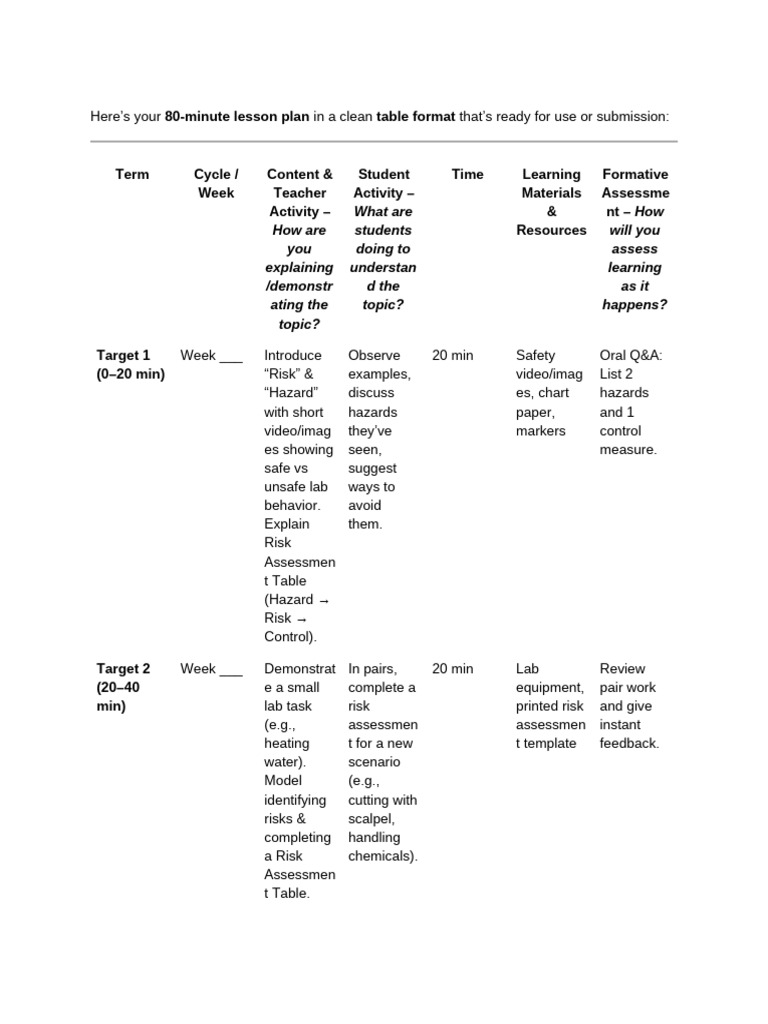 80-Minute Lesson Plan on Safety & Joints | PDF | Educational Assessment ...