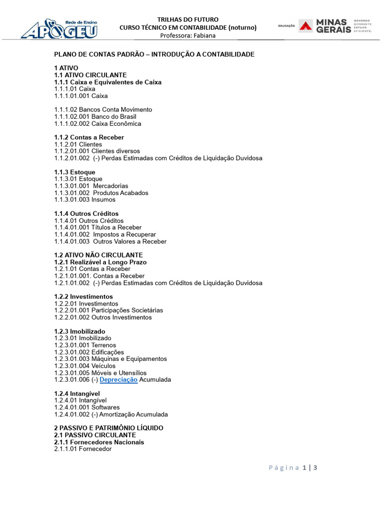 Estrutura do Plano de Contas Contábil | PDF | Investimentos | Contabilidade