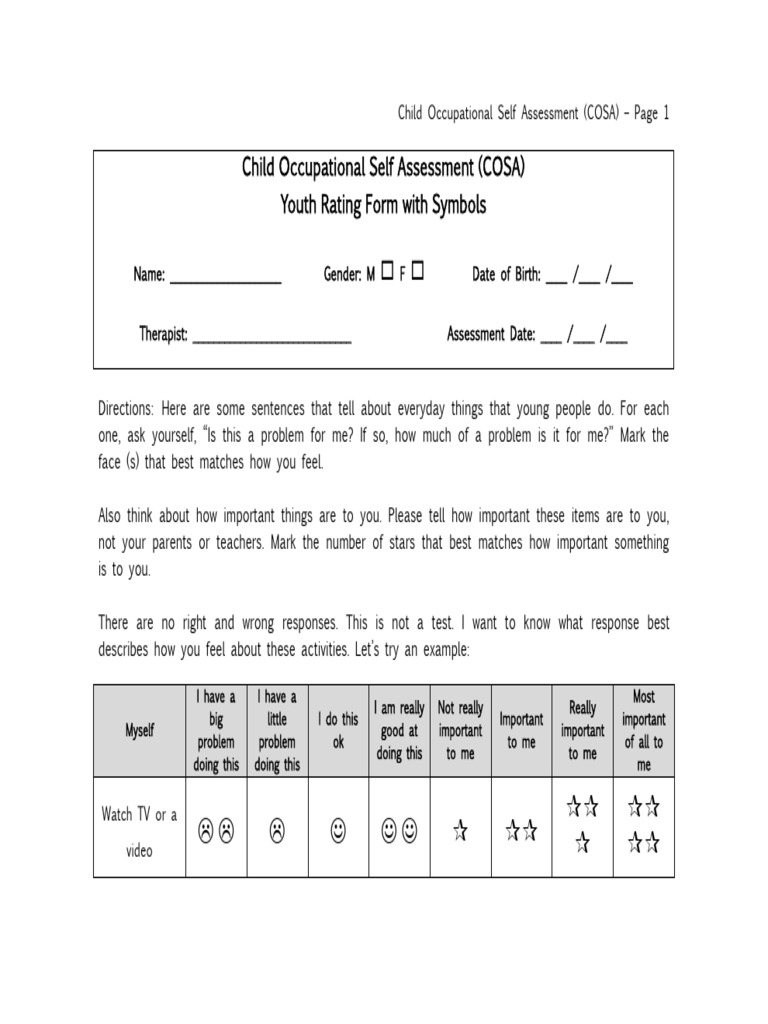 Child Occupational Self Assessment Guide | PDF