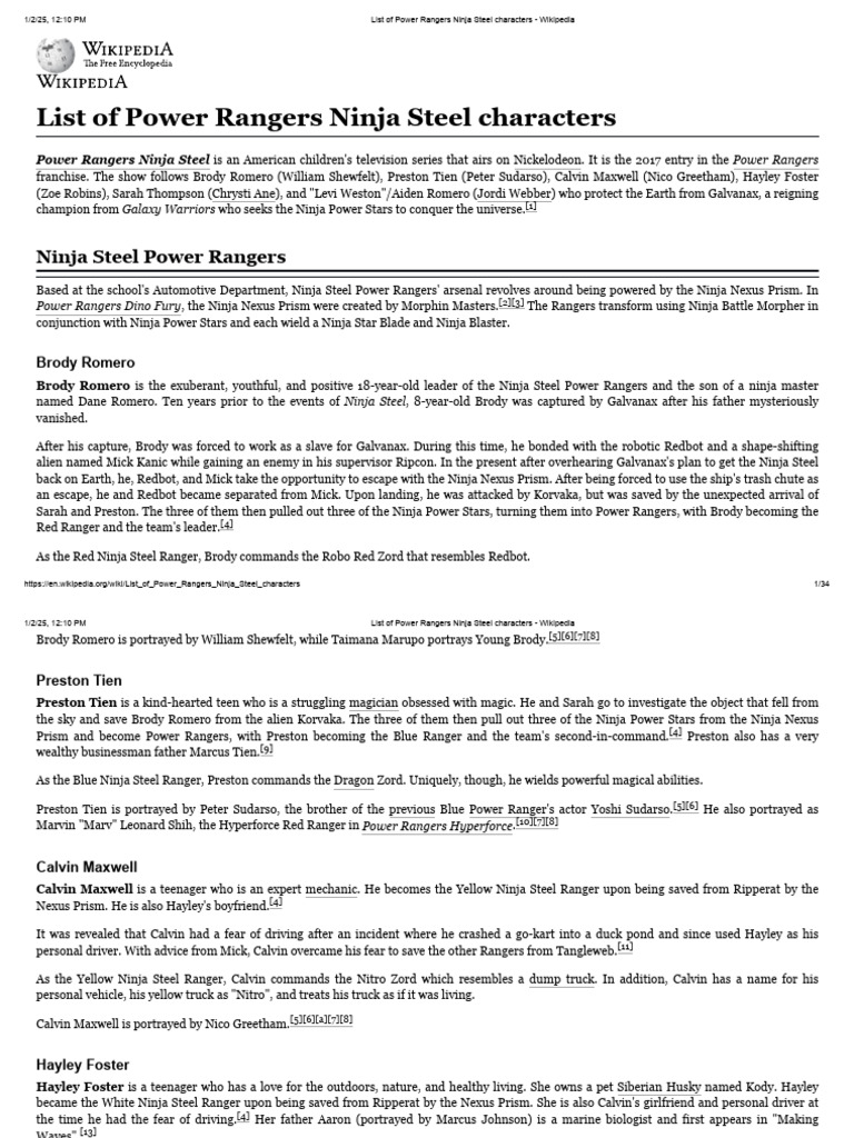 List of Power Rangers Ninja Steel Characters - Wikipedia | PDF ...