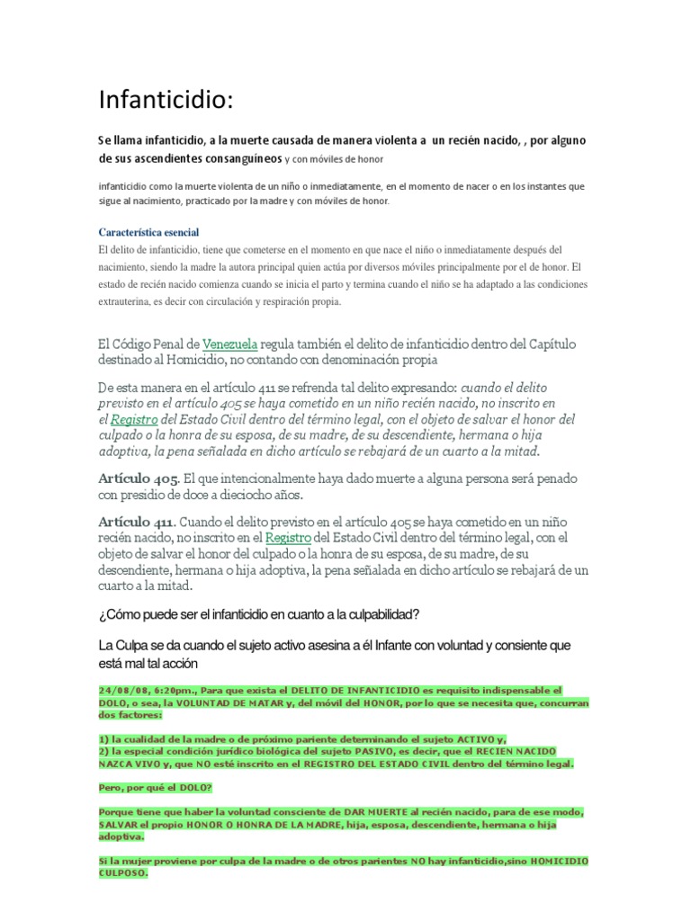 Infanticidio | PDF | Intención (Derecho Penal) | Homicidio