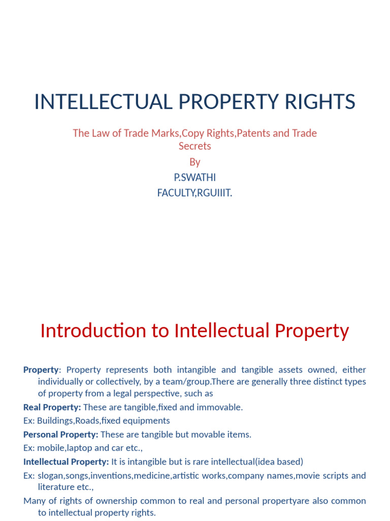 Overview of Intellectual Property Rights | PDF | Intellectual Property ...