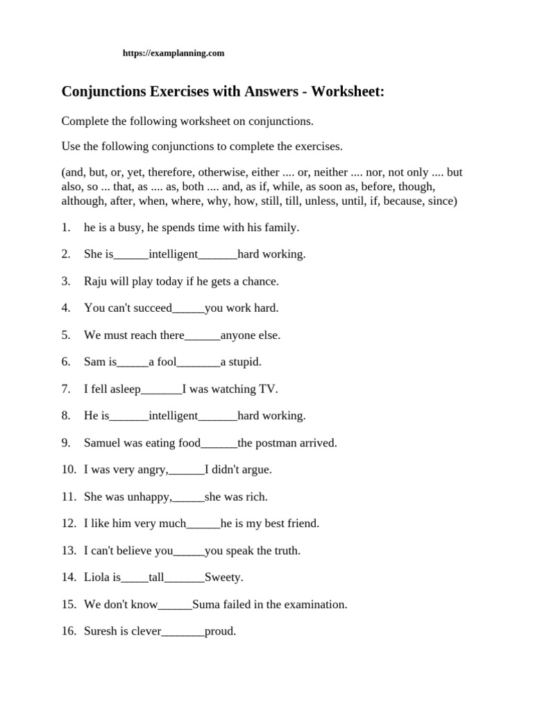 Conjunctions Worksheet with Answers | PDF | Chess Theory | Chess
