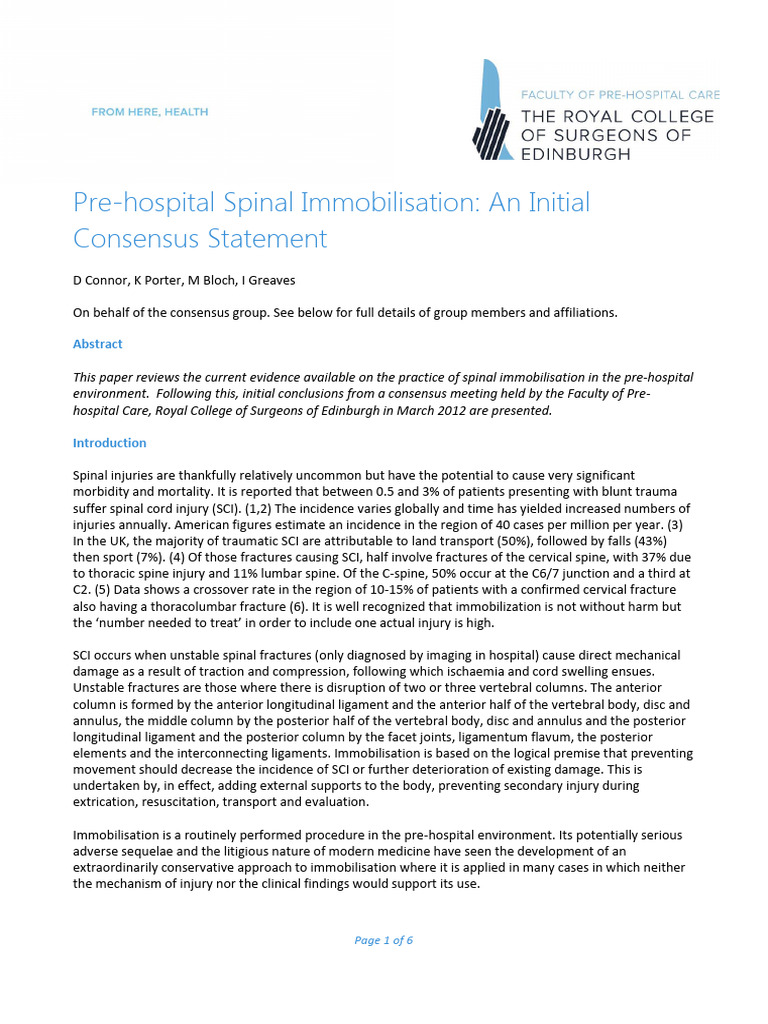 Pre-hospital Spinal Immobilisation Guidelines | PDF | Spinal Cord ...