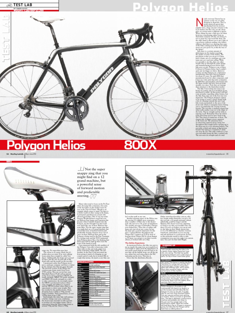 Polygon Helios 800X Road Bike Review | PDF | Vehicles | Vehicle Technology