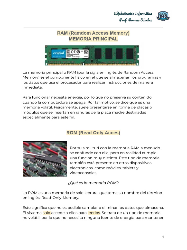Diferencias entre RAM y ROM | PDF | Bios | Almacenamiento de datos de ...