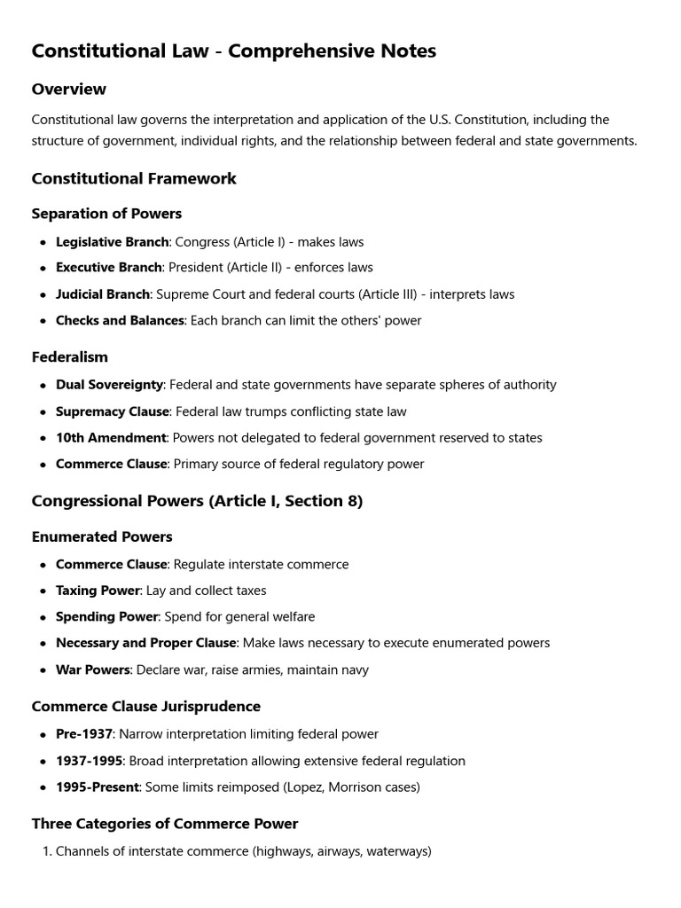 Constitutional Law - Comprehensive Notes | PDF | Commerce Clause ...