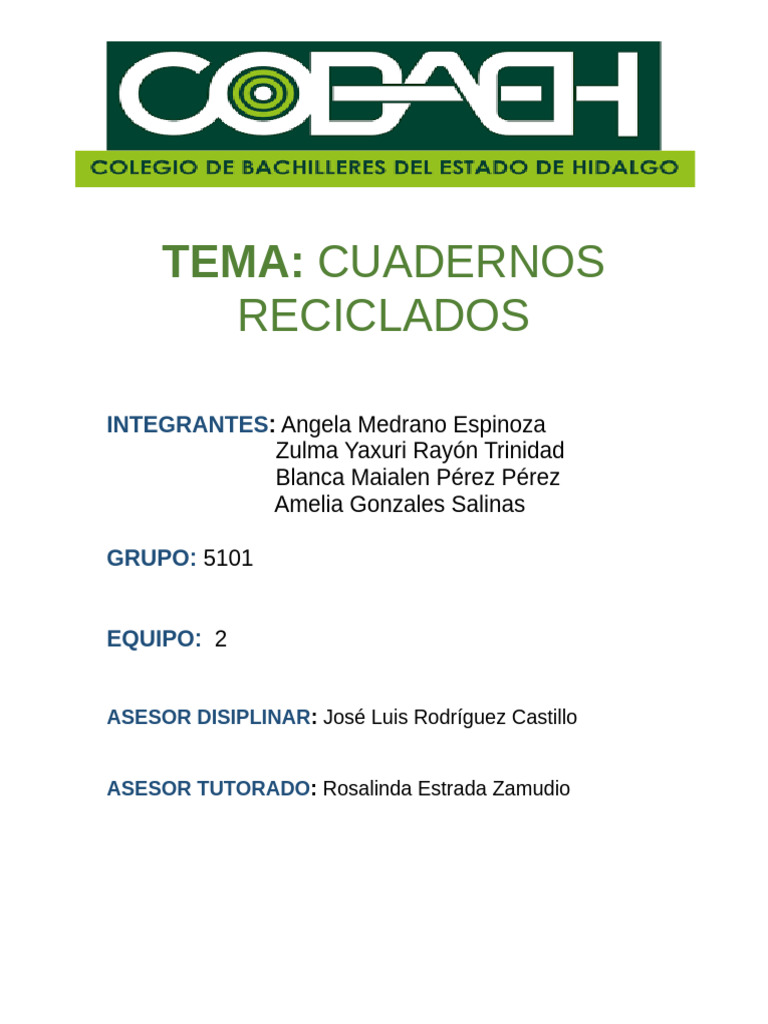 Resiclado de hoja de libretas | PDF | Papel | Reciclaje