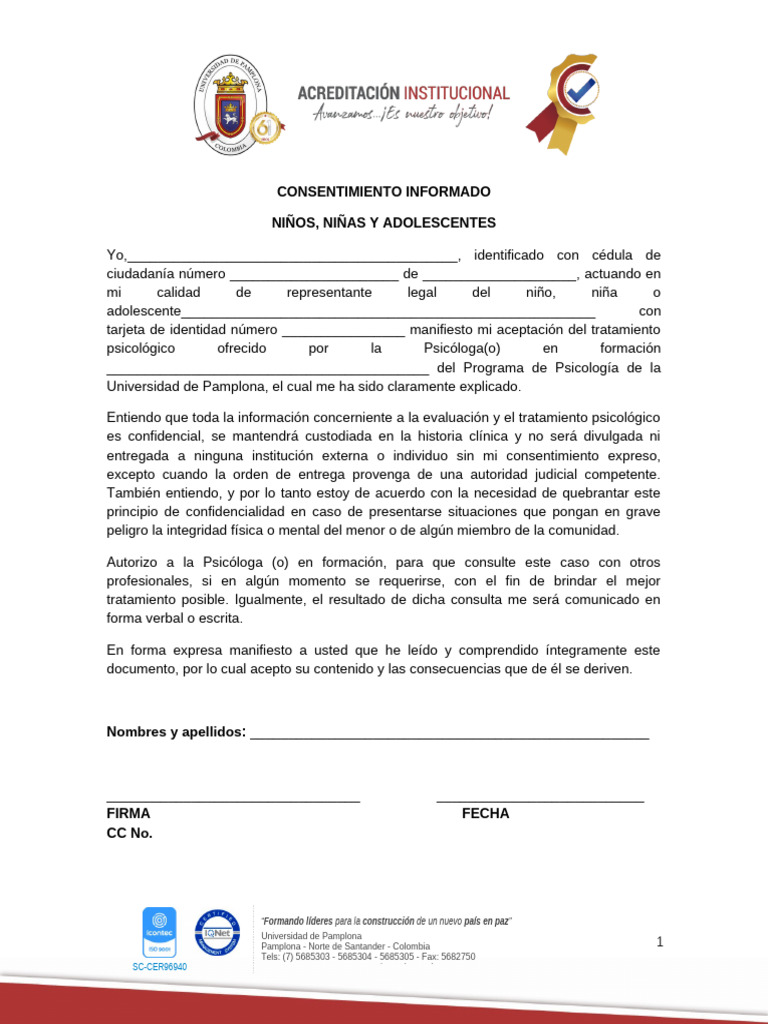 Consentimiento Informado para Niños y Adolescentes | PDF