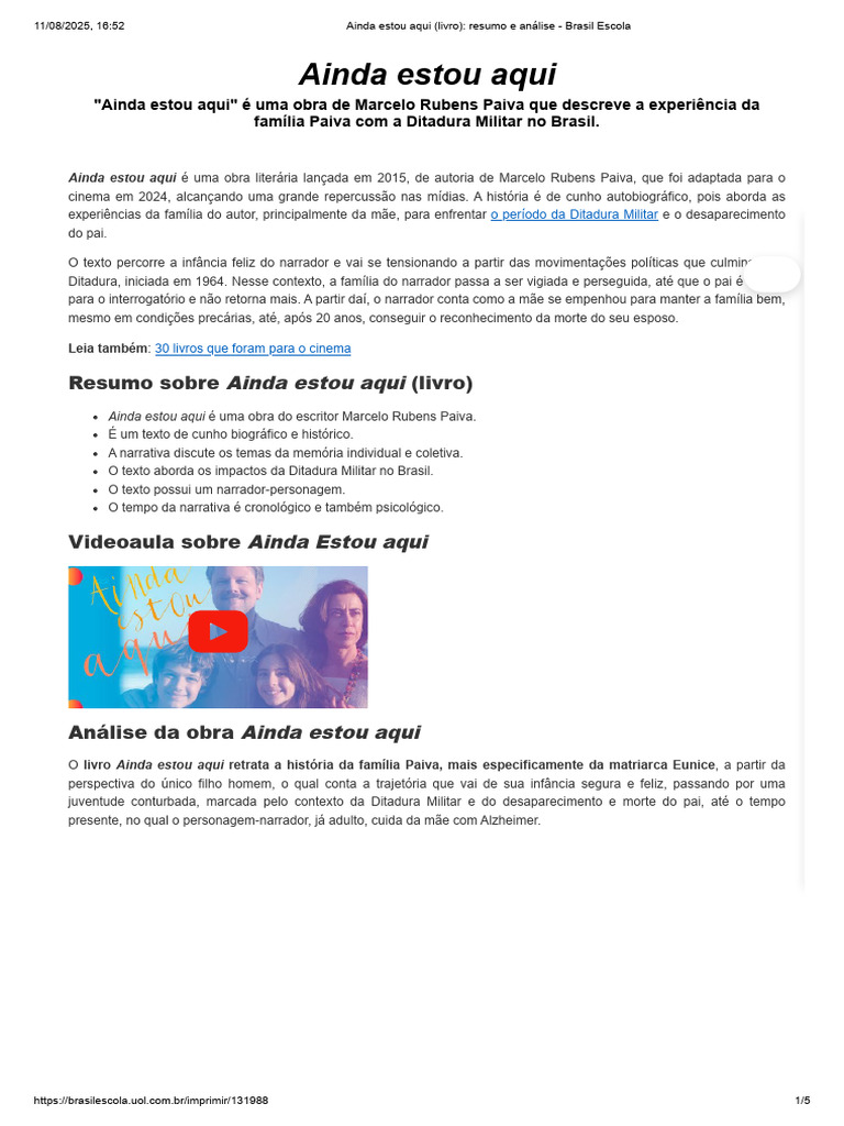 Ainda Estou Aqui (Livro)_ Resumo e Análise - Brasil Escola | PDF ...