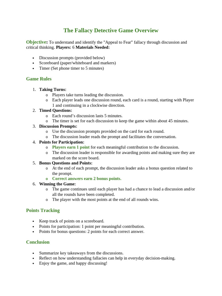 The Fallacy Detective Game Overview | PDF