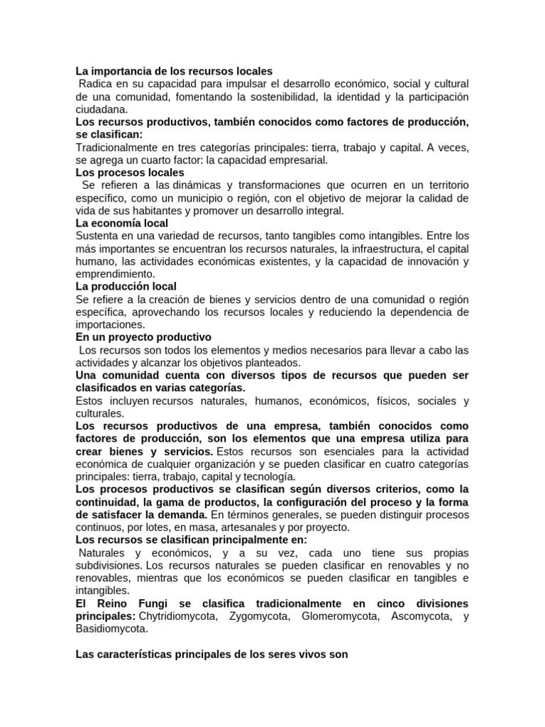 La Importancia de Los Recursos Locales | PDF | Plantas | Hongo