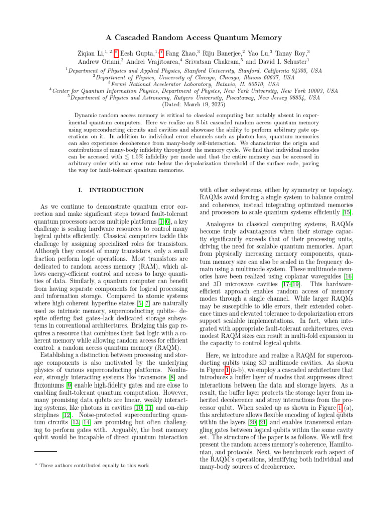 A Cascaded Random Access Quantum Memory | PDF | Quantum Computing | Random Access Memory