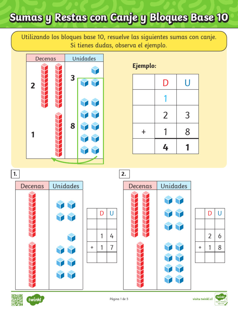 Sumas y Restas con Bloques Base 10 | PDF