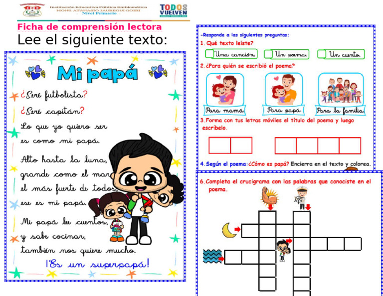 Ficha de Comprensión Lectora para El Dia Del Padre | PDF