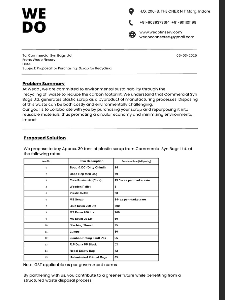 Scrap Purchase Proposal for Recycling | PDF | Waste | Recycling