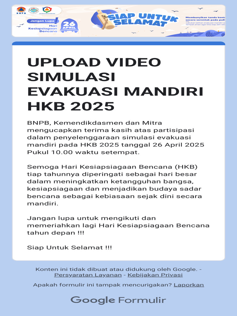 Upload Video Simulasi Evakuasi Mandiri HKB 2025 | PDF