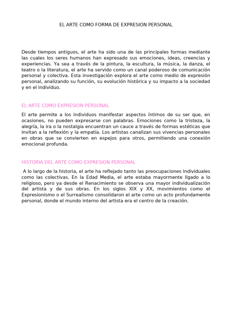 El Arte Como Forma de Expresion Personal | PDF | Las emociones | Bailes