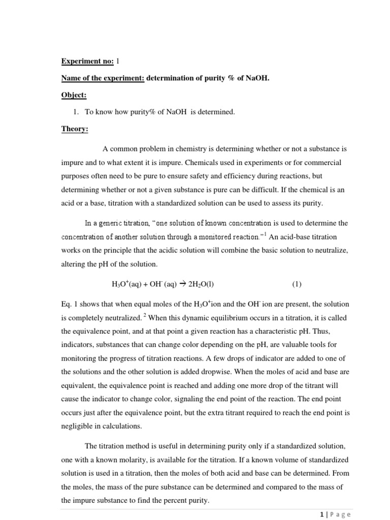 Determination of Purity of Salt (Purity %) . | PDF | Titration | Chemistry