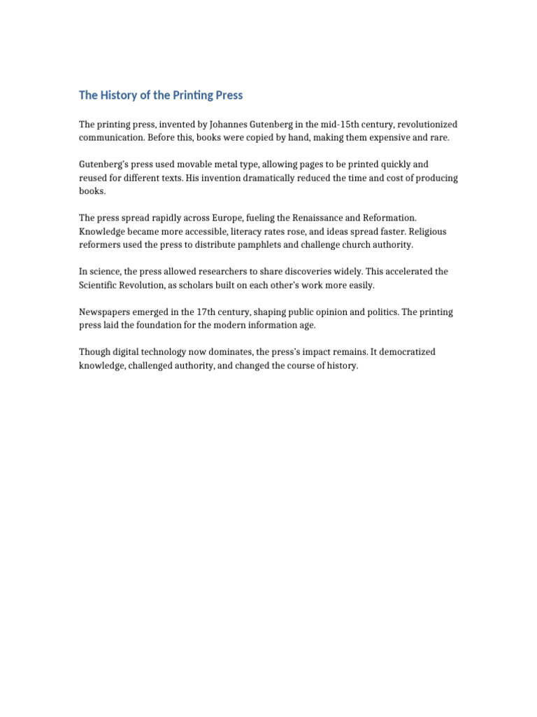 The History of The Printing Press | PDF