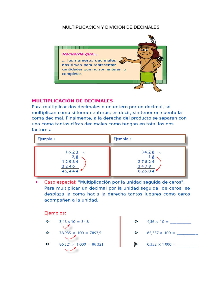 Multiplicación y División de Decimales | PDF | División (Matemáticas ...
