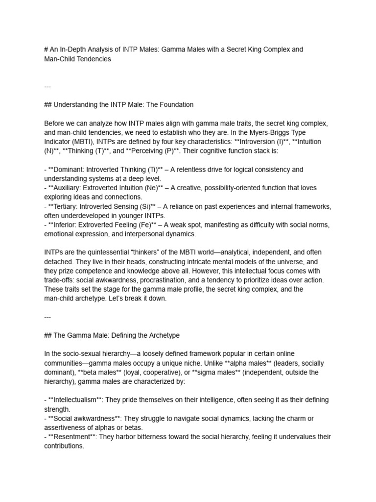 INTP Males - Gamma Males With A Secret King Complex and Man-Child ...