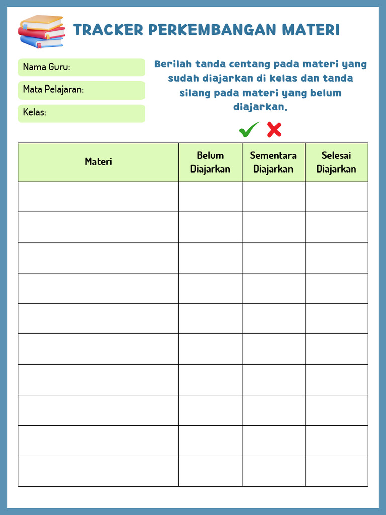 Lembar Kerja Hijau Putih Administrasi Guru Tracker Perkembangan Materi ...