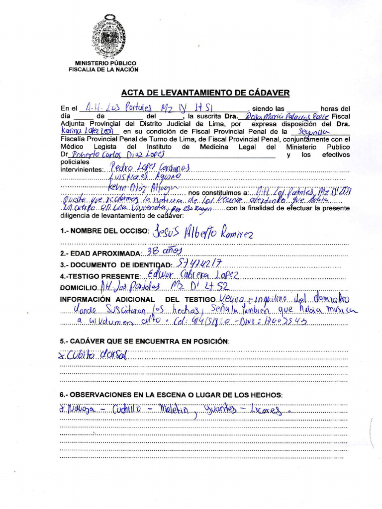 Acta Original de Levantamiento de Cadaver | PDF