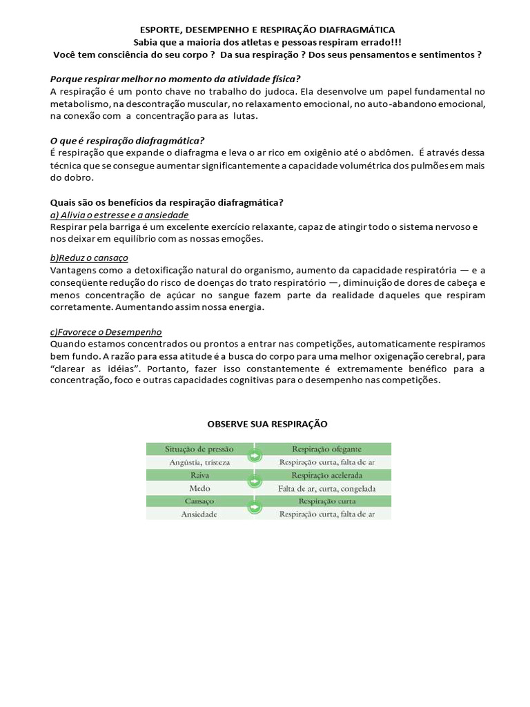 Respiração Diafragmática no Esporte | PDF | Respiração | Corpo humano