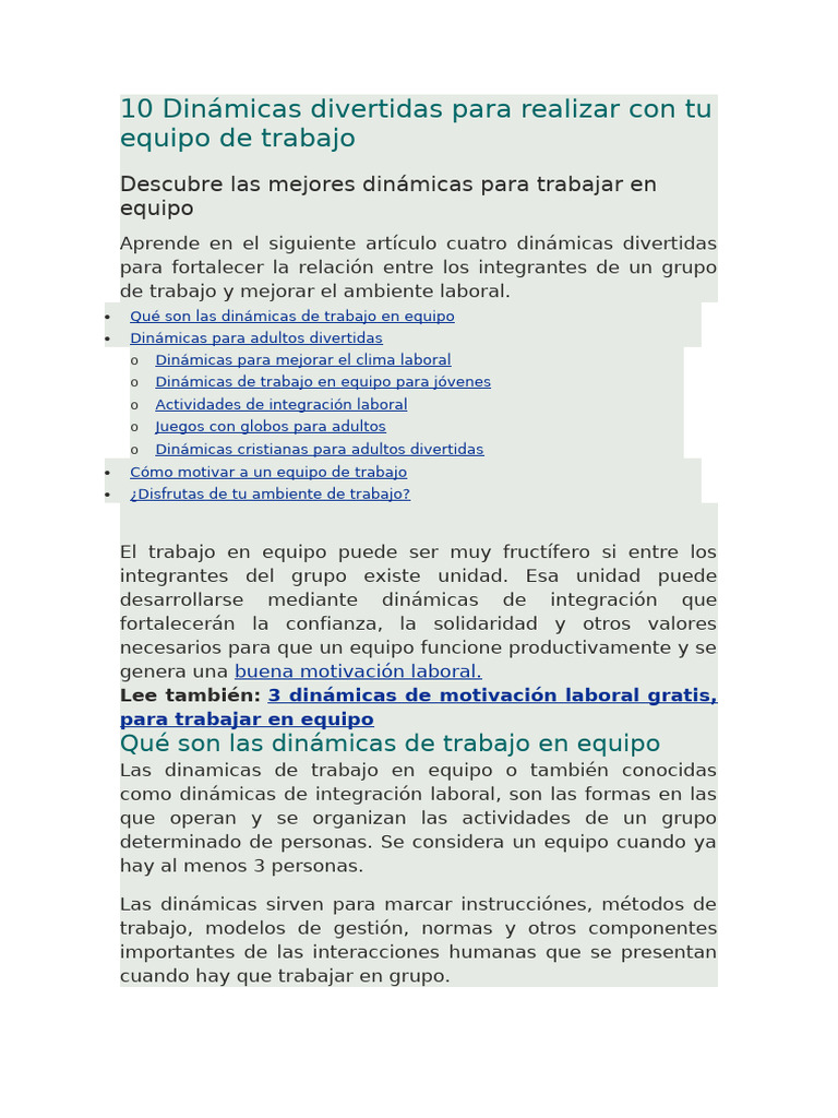 10 Dinámicas Divertidas para Equipos | PDF