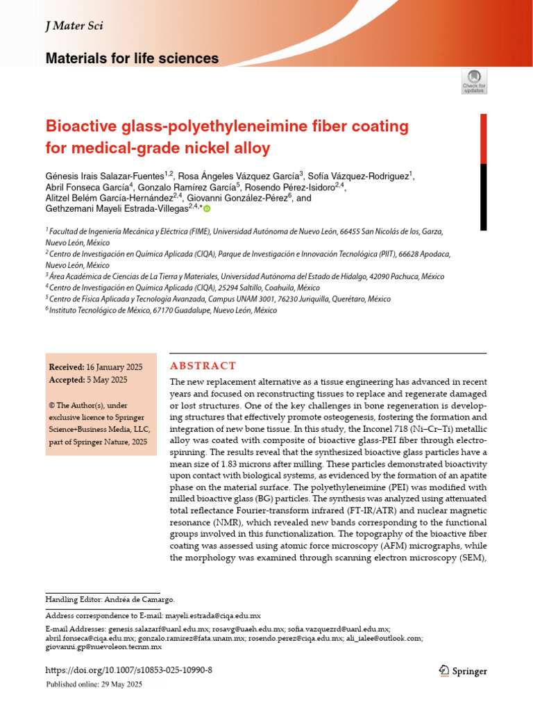 Bioglass Coating for Metal Implants | PDF | Implant (Medicine) | Tissue ...