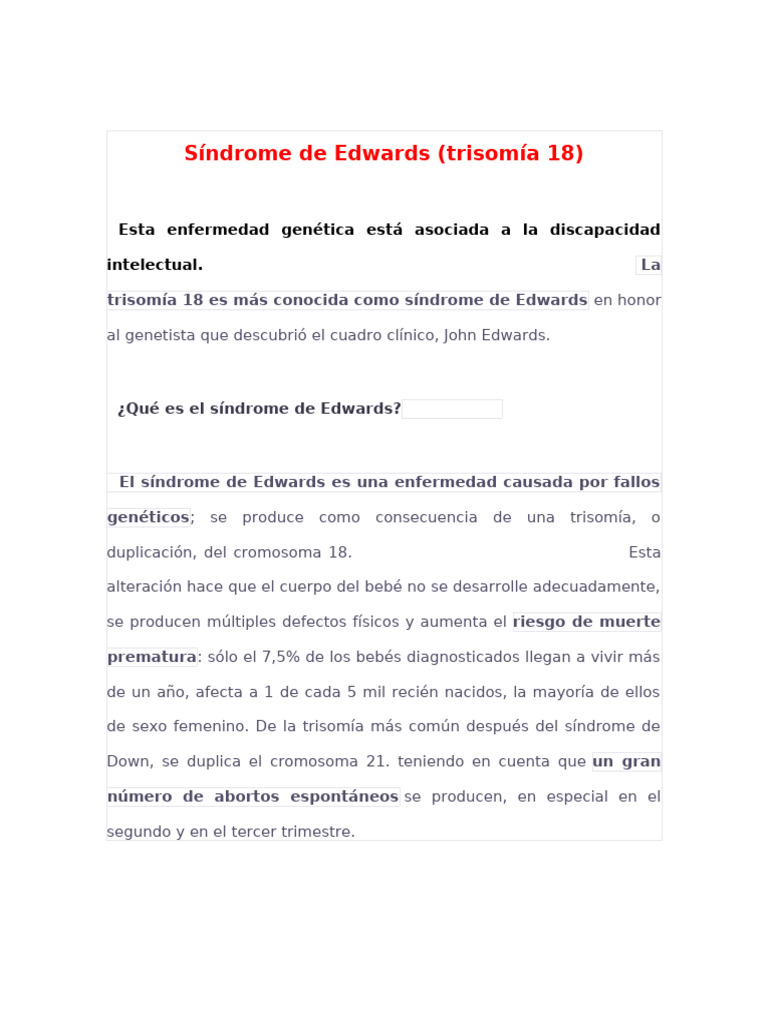 Síndrome de Edwards | PDF | Síndrome de Down | Enfermedades y trastornos