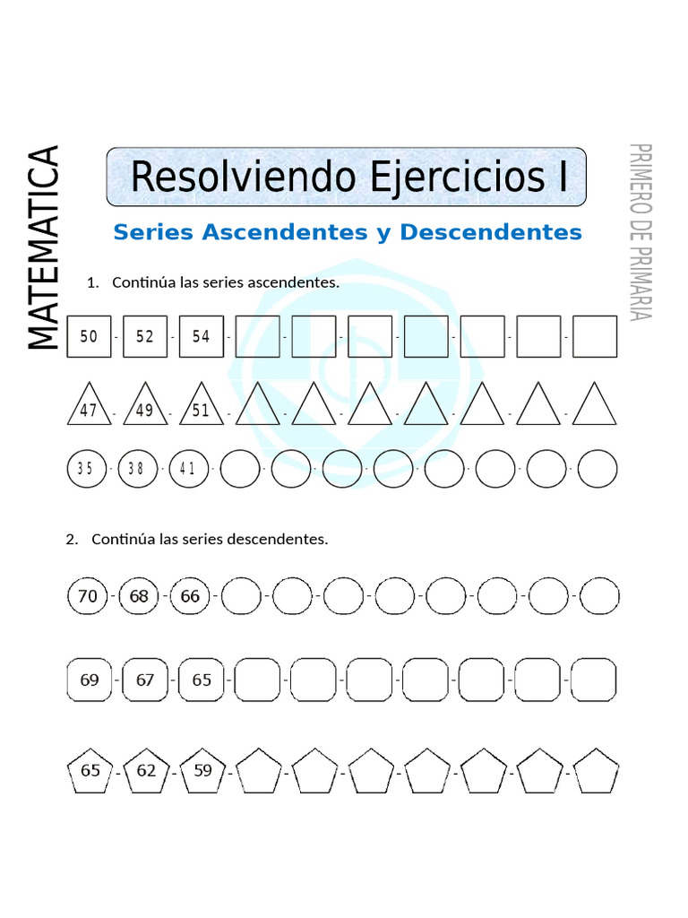 Ficha de Resolviendo Ejercicios Series Ascendentes y Descendentes para ...