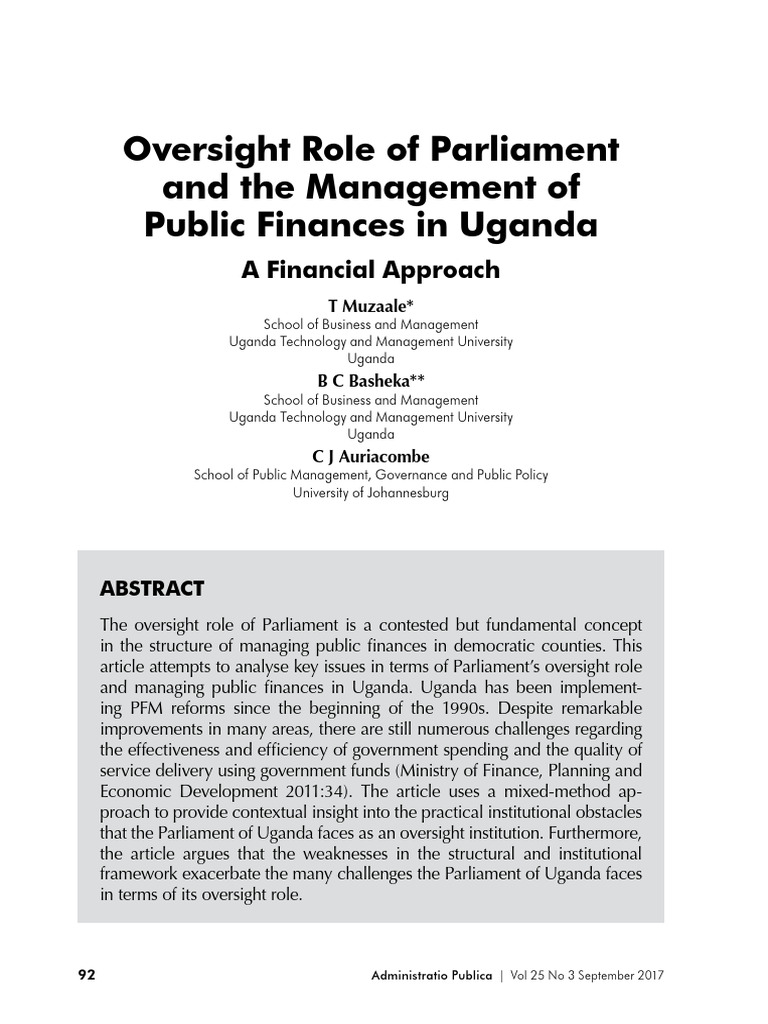 Oversight Role of Parliament and The Management of Public Finances in ...