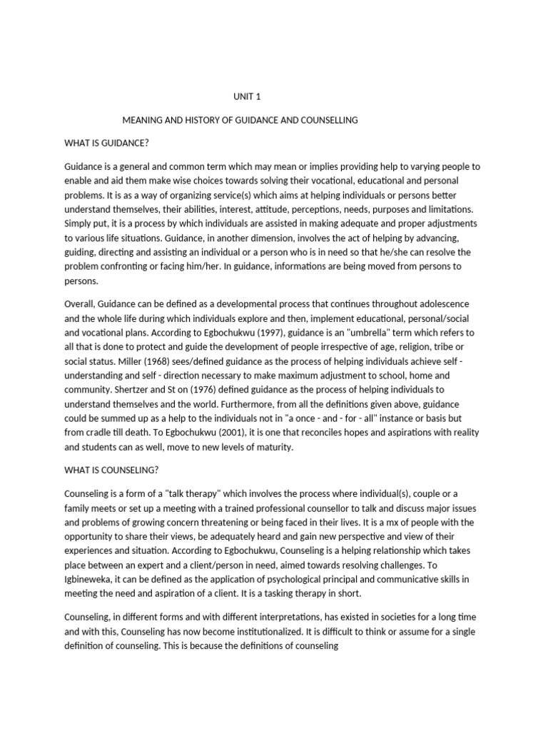 Summary Note On Edu 421 (Guidance and Counselling) | PDF | Counseling ...