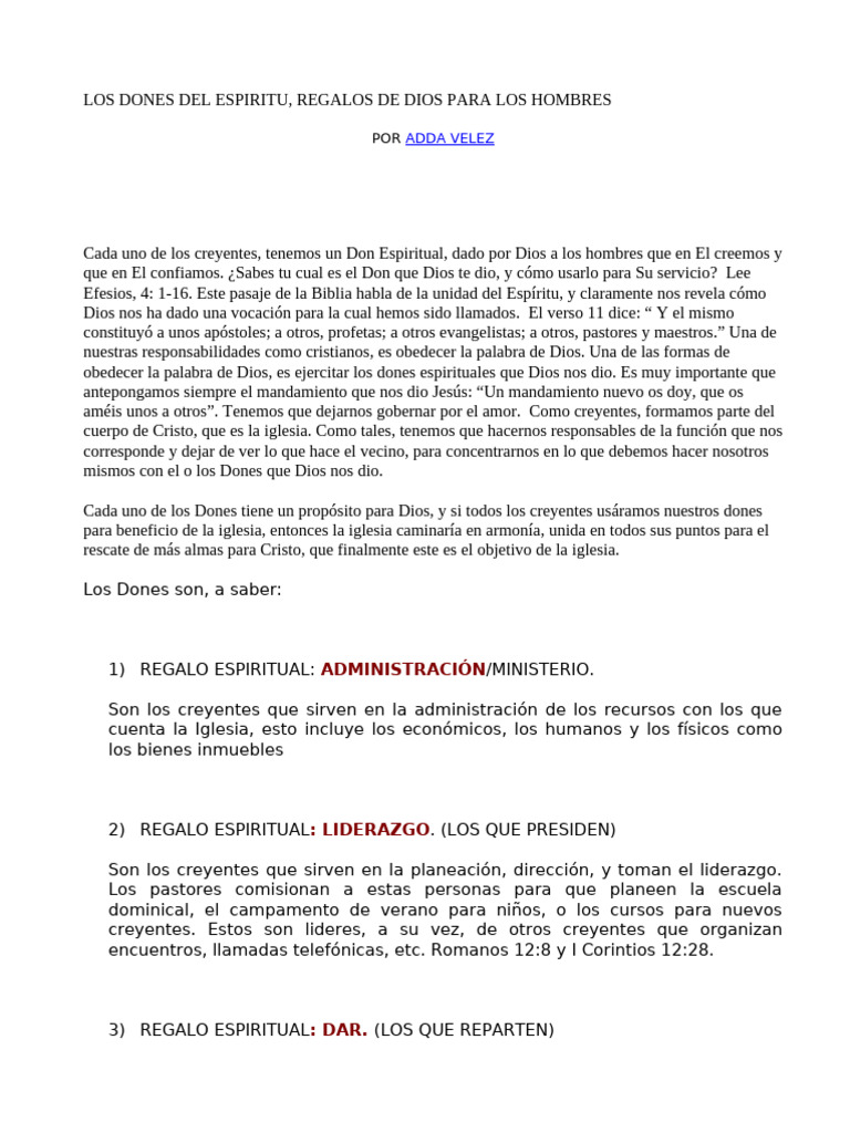 Dones del Espíritu Santo en la Iglesia | PDF | Don espiritual | Cristo ...
