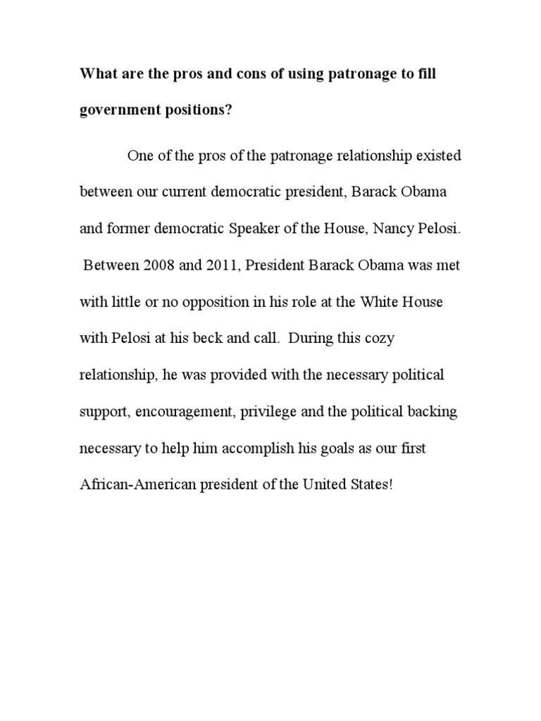 Pros and Cons of Government Patronage | PDF | Politics | Social Science