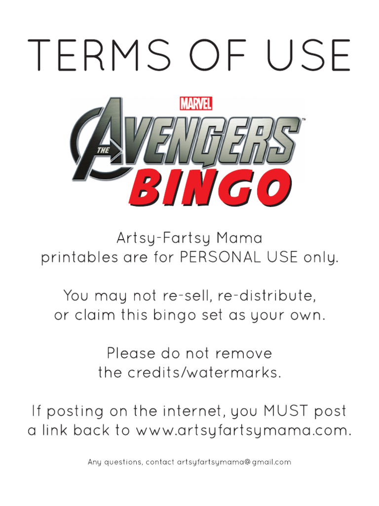 Avengers Bingo Set | PDF