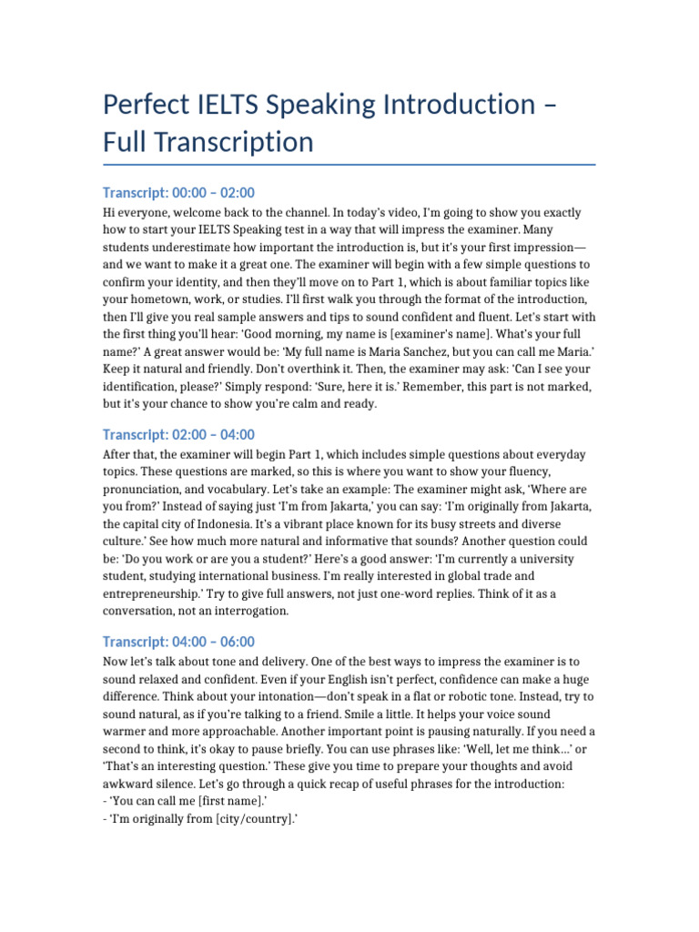 Mastering IELTS Speaking Introductions | PDF | Human Communication