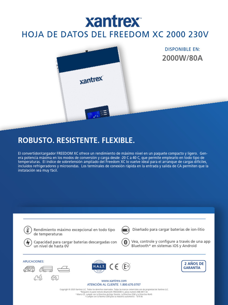 20200824 Freedomxc2000 230v Spanish Datasheet | PDF | Corriente continua | Bluetooth