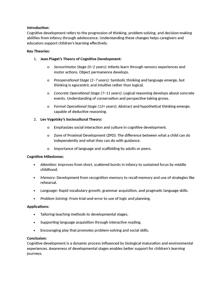 Psychology - Cognitive Development in Children | PDF