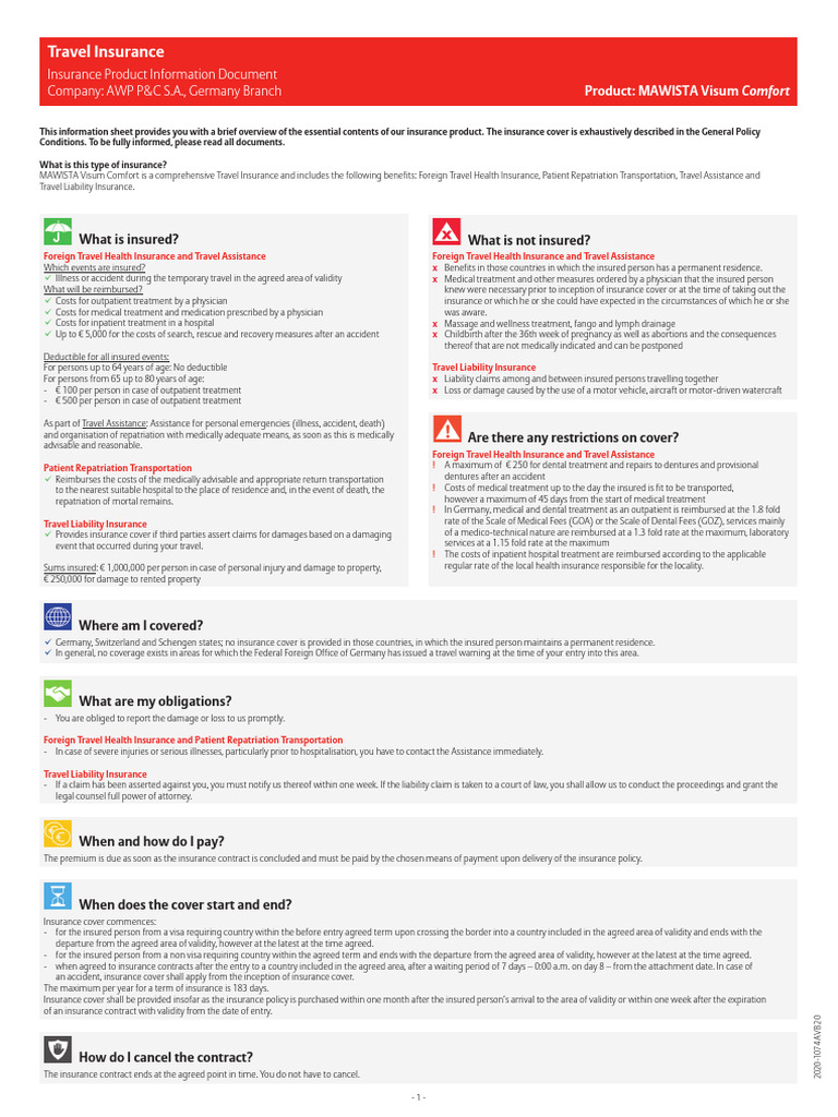 MAWISTA Visum Comfort Overview | PDF | Insurance | Indemnity