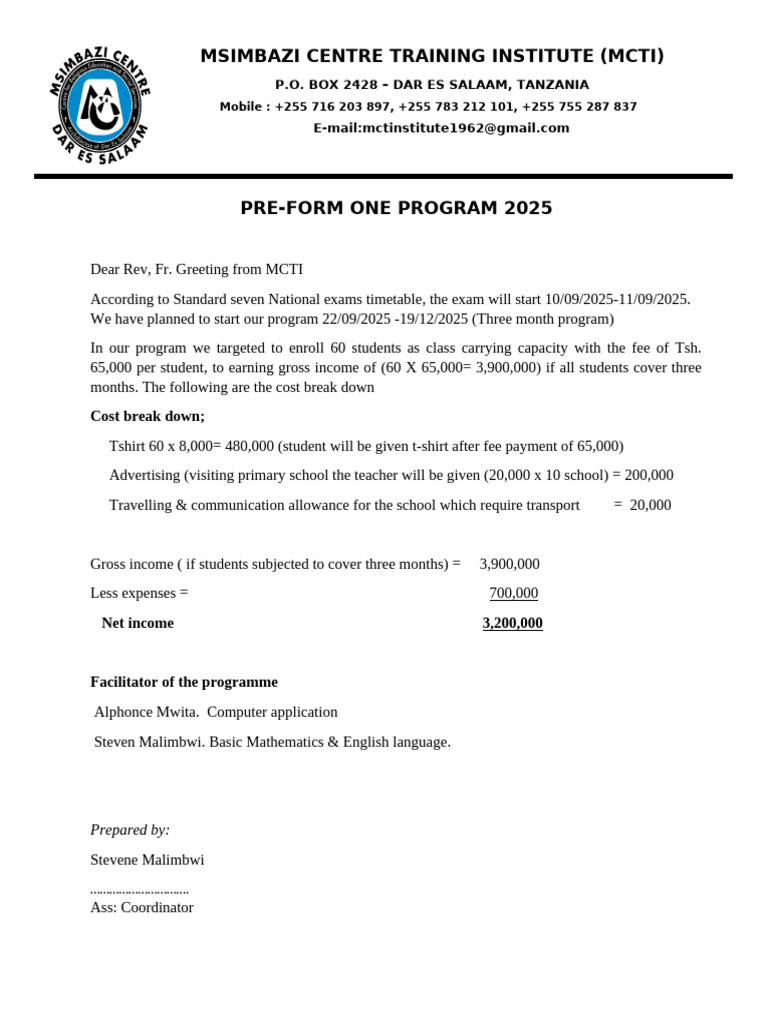 Pre Form One 2025 Original | PDF